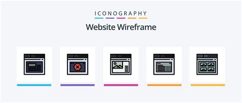 Website Wireframe Line Filled 5 Icon Pack Including Website Page Website Internet Website