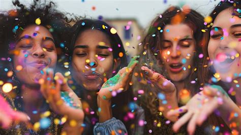 Four Women Are Throwing Confetti In The Air Smiling And Laughing Generate Ai Image Premium Ai
