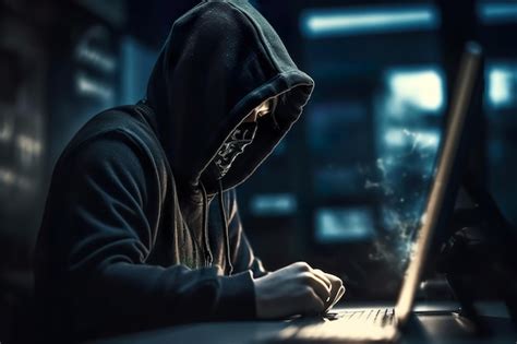 Premium AI Image Hacker In A Dark Room With A Mask On His Face