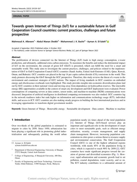 Towards Green Internet Of Things Iot For A Sustainable Future In Gulf Cooperation Council