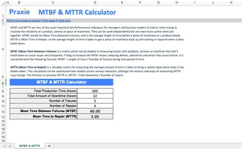 Excel Template Mttr Mtbf Mttf With Graphical Dashboard Vro