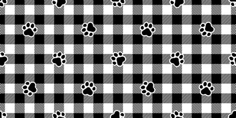 개 발 원활한 패턴 발자국 고양이 체크 타탄 격자 무늬 프랑스 불독 벡터 만화 반복 벽지 스카프 고립 된 타일 배경 일러스트 낙서 디자인 개에 대한 스톡 벡터 아트 및 기타