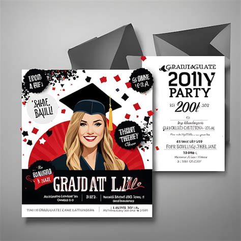 A Flyer For A Graduate Party With A Red Ribbon On It Premium Ai