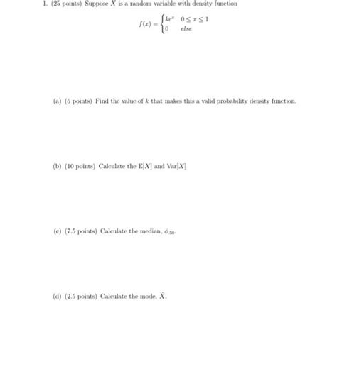 Solved 1 25 Points Suppose X Is A Random Variable With