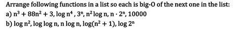 solved arrange following functions in a list so each is