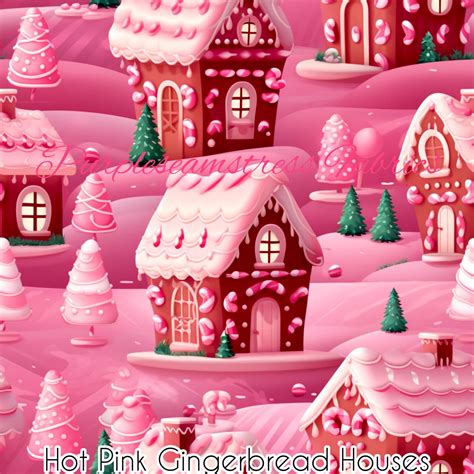 Hot Pink Gingerbread Houses Purpleseamstress Fabric