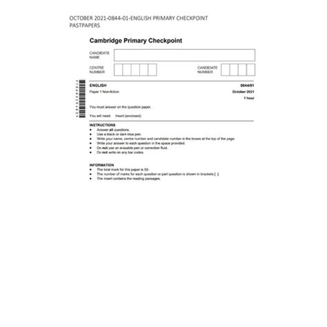 Jual Primary Checkpoint English 0844 2020 2021 Past Papers And Mark