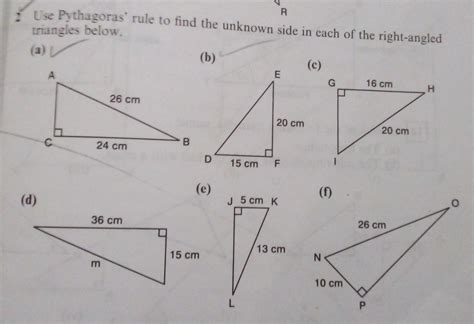 solved r use pythagoras rule to find the unknown side in each of the