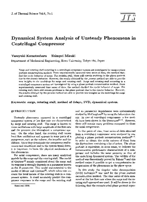 Pdf Dynamical System Analysis Of Unsteady Phenomena In Centrifugal Compressor