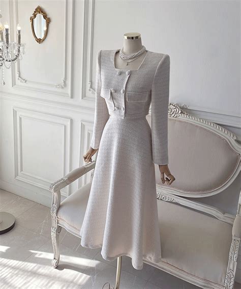 하이퀄리티💜우아함그자체~ 테빈 플레어 투피스 결혼식 하객룩 파티룩 브라이덜샤워 돌잔치원피스 셀프웨딩 웨딩촬영 봄원피스 플레어원피스 플레어스커트 셋업 트위드투피스 크롭