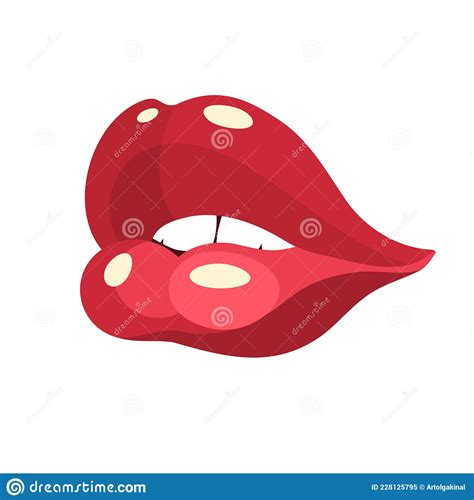 Illustration Of Red Juicy Female Lips In Red Lipstick Stock Vector
