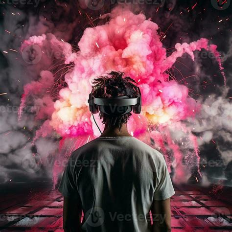 Young Man Using Virtual Reality Headset Vr Glasses Futuristic Technology Online Education