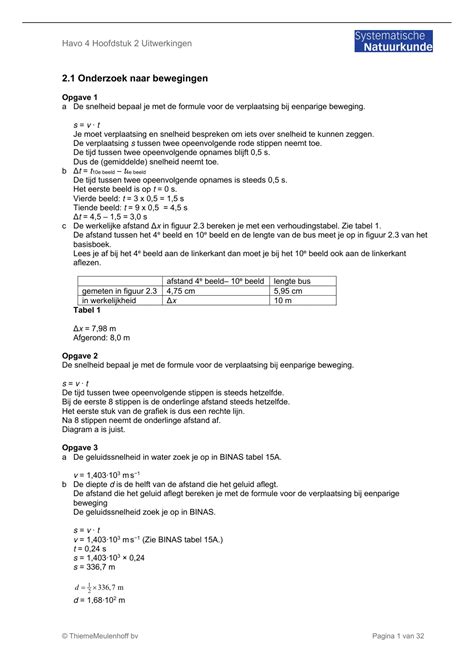 Samenvatting Systematische Natuurkunde Havo 4 Hoofdstuk 2 Beweging