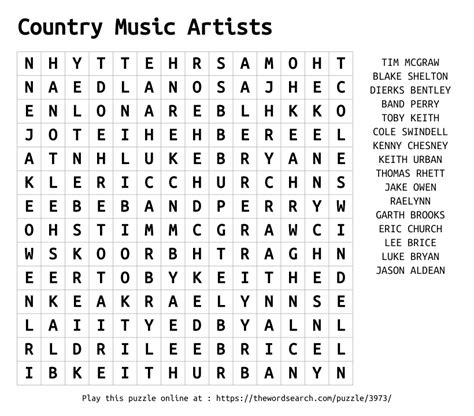 Download Word Search On Country Music Artists