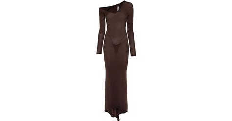 Laquan Smith Asymmetric Semi Sheer Dress In Brown Lyst