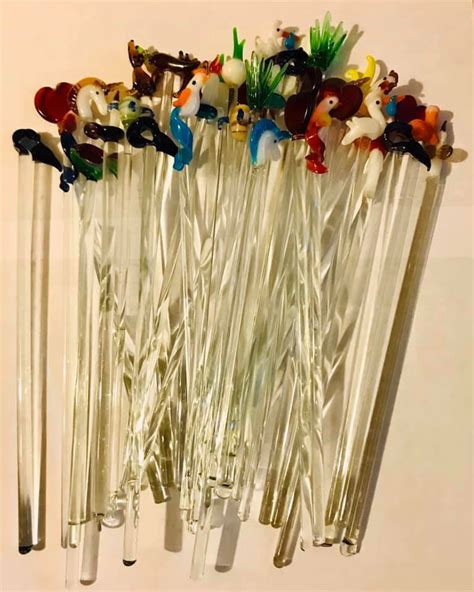 18 Assorted Set Glass Swizzle Sticks Stir Cocktail Stirrers Blown Glass Barware EBay