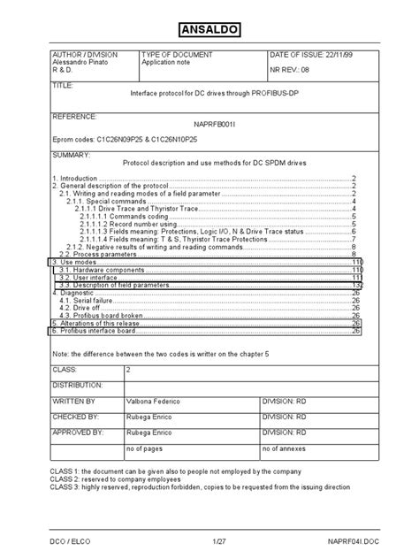 Naprf04i Interface Protocol For Dc Drives Through Profibus Dp Pdf