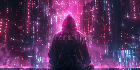 an adult online anonymous internet hacker with invisible face in urban environment and number