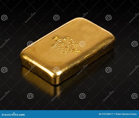 Cast Gold Bar Stamped Bullion Bar Refined Gold Front View Over Black