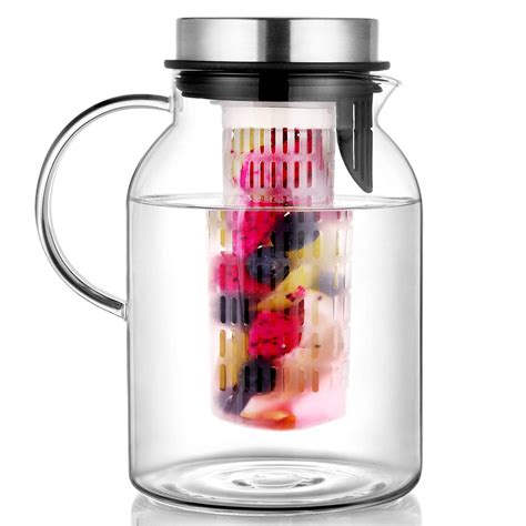 Mint Pantry Glass Fruit Infuser Water Pitcher With Removable Lid High