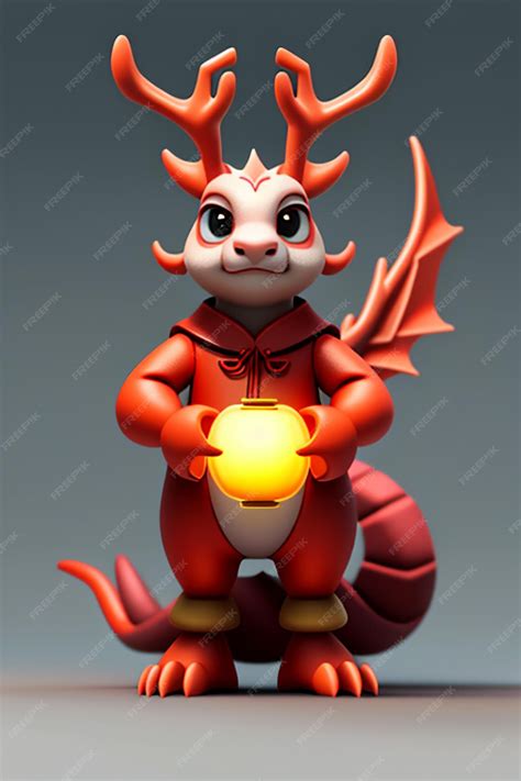 만화 애니메이션 중국 용 아기 의인화 된 3d 렌더링 캐릭터 모델 그림 제품 프리미엄 사진