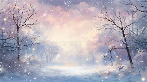 Winter Landscape With Trees In Frost Violet Winter Holidays Background With Frozen Trees Stock