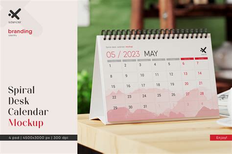 Spiral Desk Calendar Mockup On Yellow Images Creative Store 106898