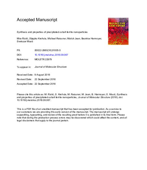 Pdf Synthesis And Properties Of Precipitated Cobalt Ferrite Nanoparticles