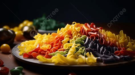 테이블에 앉아 다채로운 파스타 야채와 함께 다채로운 파스타 페페론치노 편곡 고화질 사진 사진 재료 배경 일러스트 및 사진 무료 다운로드 Pngtree