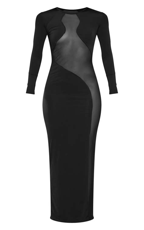 Black Long Sleeve Cut Out Maxi Dress Prettylittlething Qa