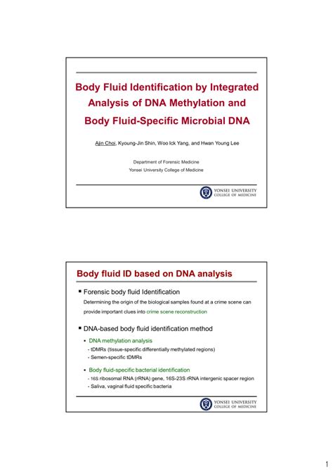 Pdf Body Fluid Identification By Integrated Analysis Of Dna