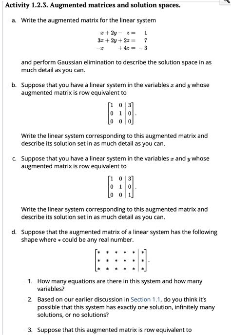 Activity 1 2 3 ﻿augmented Matrices And Solution