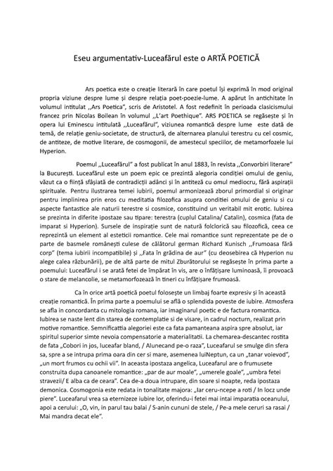Eseu argumentativ Luceafarul A apărut în antichitate în volumul