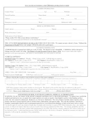 Fillable Online NYC ELITE SUMMER CAMP 2016 REGISTRATION FORM CAMPER