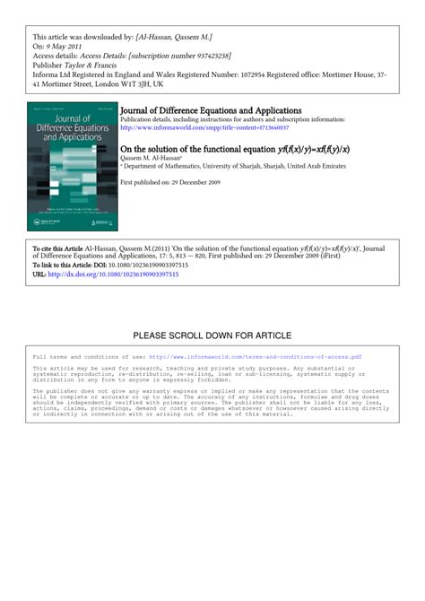 Pdf On The Solution Of The Functional Equation Journal Of