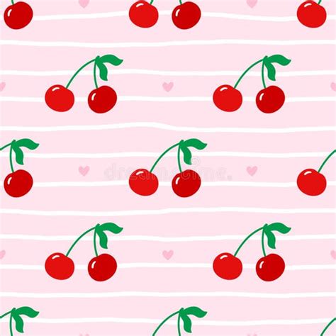 Cute Cherry Pattern With A Minimal And Decorative Look Seamless Repeat Design Suited For Summer