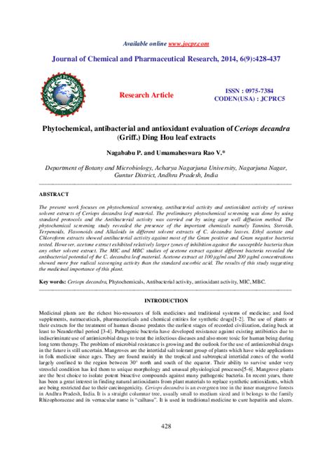 Pdf The Phytochemical Antibacterial And Antioxidant Activity Of Five