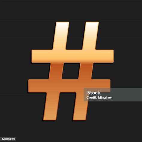 골드 해시태그 아이콘은 검은색 배경으로 격리되어 있습니다 소셜 미디어 기호 최신 Ui 웹 사이트 탐색 긴 그림자 스타일 벡터 Brand Name Online