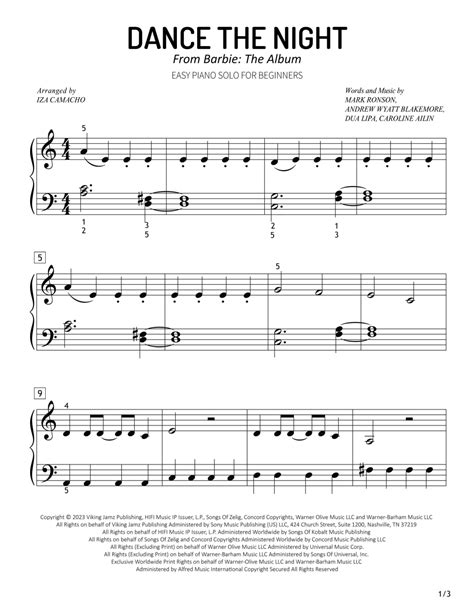 Dance The Night Arr Iza Camacho F By Dua Lipa Sheet Music For Easy