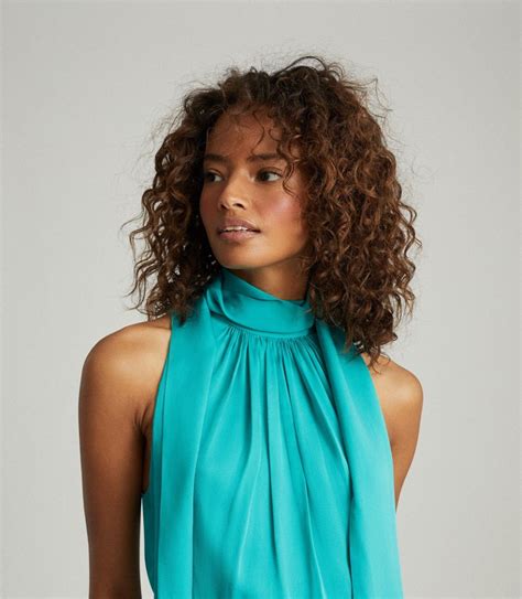 Reiss Jenna Neck Tie Detail Midi Dress In Teal Endource