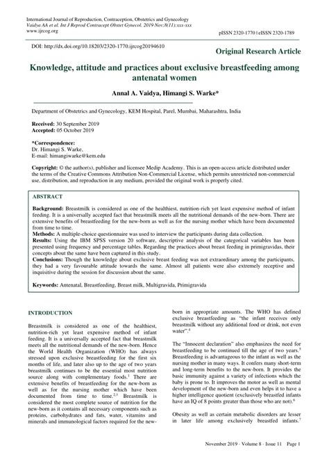 Pdf Knowledge Attitude And Practices About Exclusive Breastfeeding