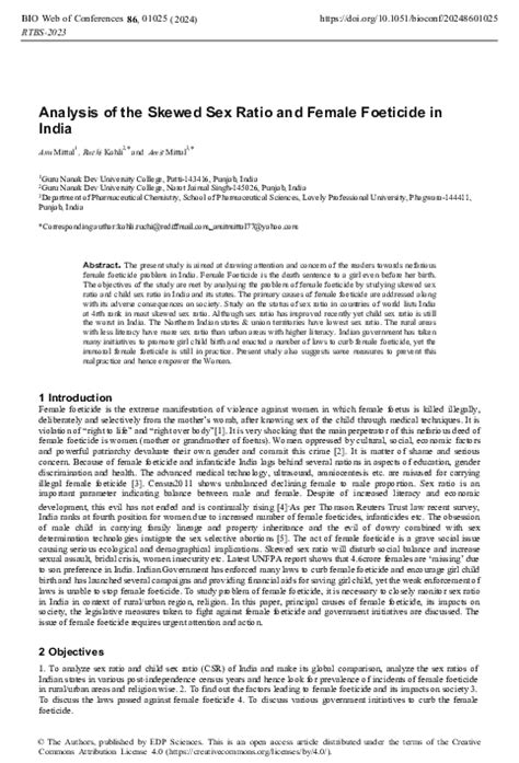 Pdf Analysis Of The Skewed Sex Ratio And Female Foeticide In India