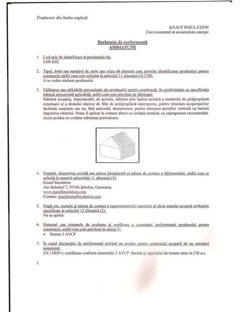 Declaratie De Performanta Pentru Membrana Hidroizolanta Permeabila La Vapori KNAUF INSULATION