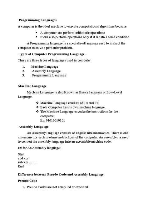 Unit 1 Notes Programming Languages A Computer Is The Ideal Machine