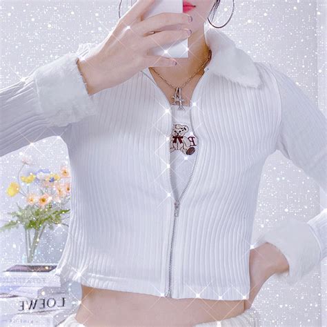 [하이틴 섹시큐티💕]착붙핏 엔젤 밍크 골지 퍼 집업 가디건 지퍼 카라 크롭 골지 가디건 유니크 하이틴 페이크퍼 퍼자켓 양털