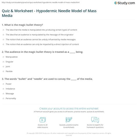 Quiz And Worksheet Hypodermic Needle Model Of Mass Media