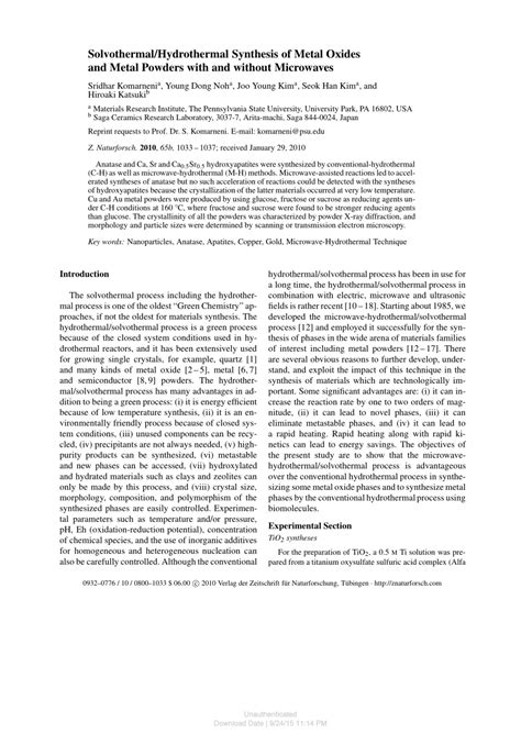 Pdf Cheminform Abstract Solvothermalhydrothermal Synthesis Of Metal Oxides And Metal Powders