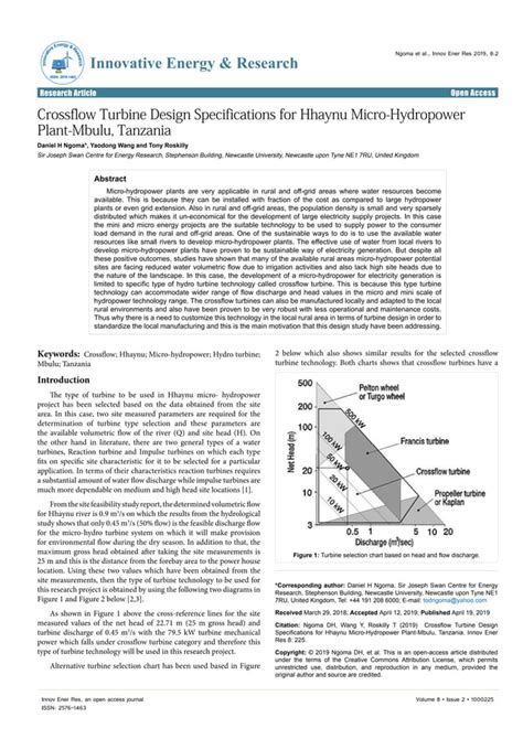 Crossflow Turbine Design Specifications For Hhaynu Micro Hydropower