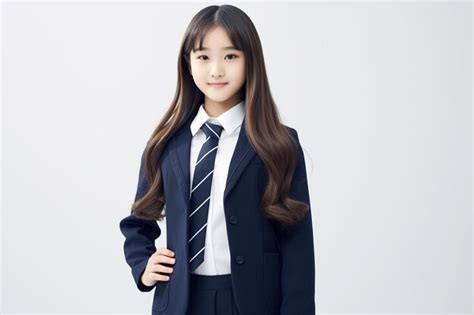 Retrato De Una Hermosa Chica Japonesa Con El Pelo Largo Vistiendo