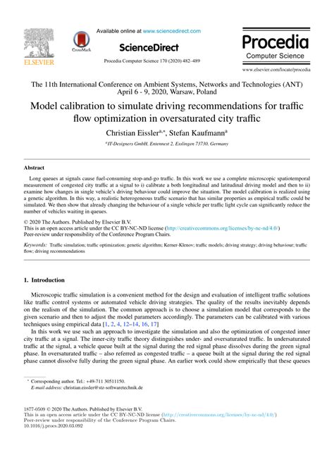 Pdf Model Calibration To Simulate Driving Recommendations For Traffic